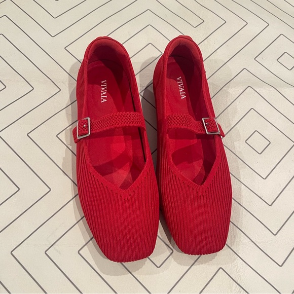 Vivaia | Shoes | Vivaia Red Square Toe Mary Jane Flats | Poshmark